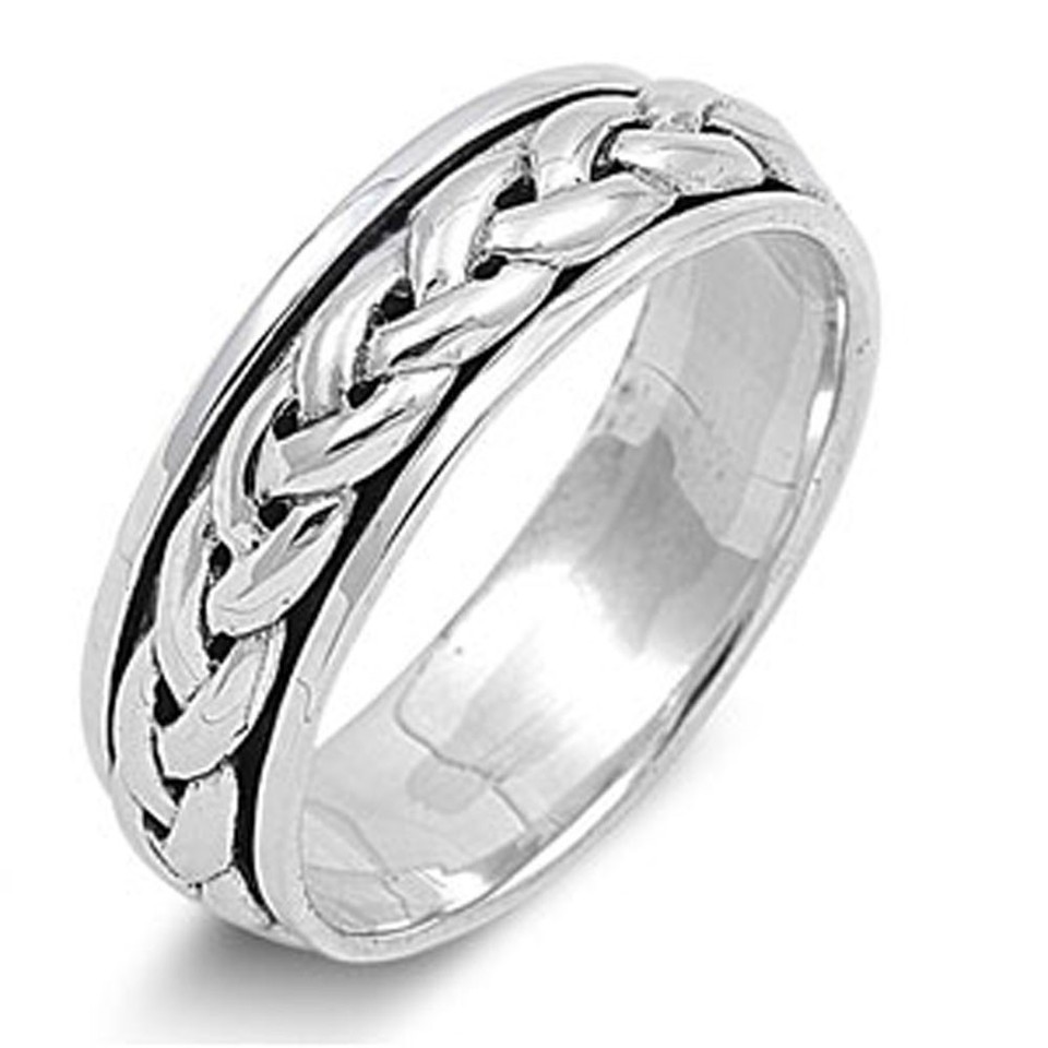 Men 7mm 925 Sterling Silver right hand Band Braided Spinner Ring Gift ...