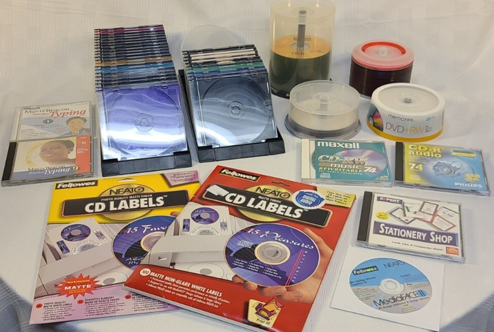 200+ Items VINTAGE Media LOT: Blank CD-R DVD-R Discs Neato Labels CD ...