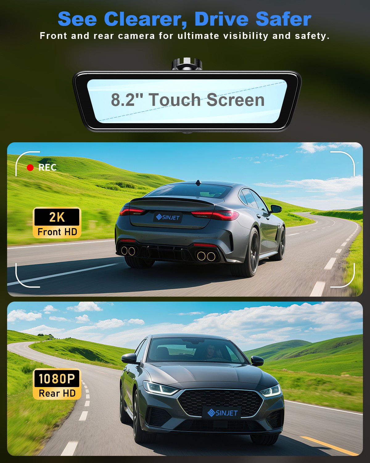 8.2'' Mirror Dash Cam 2K Rear View Mirror Dash Camera OEM Front and ...