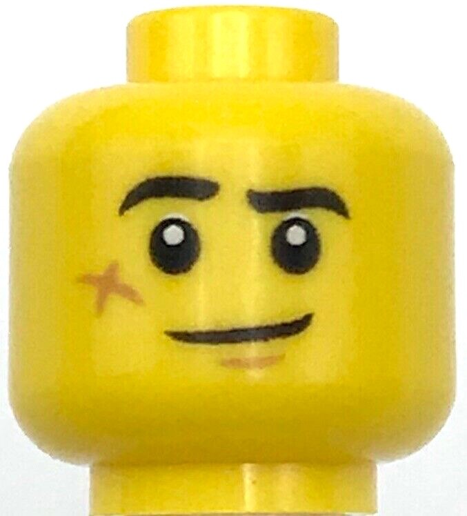 Lego Yellow Minifigure Head Dual Sided Black Eyebrows Cut on Cheek ...