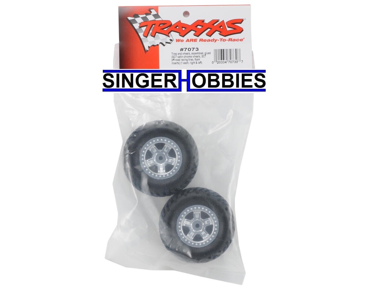 Traxxas 7073 1/16 SLASH SCT Satin Chrome Wheels SCT Off-Road Tires NEW ...