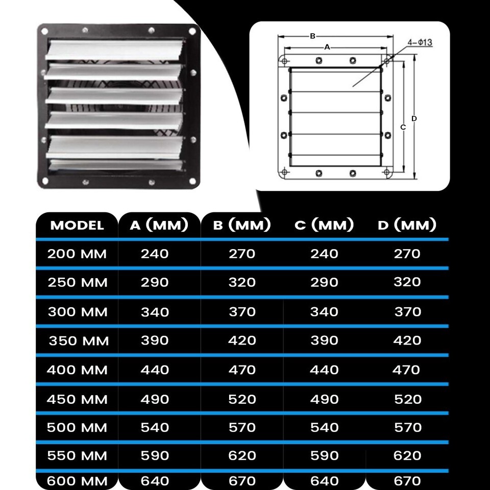 Metal Gravity Louvre Grille Flap Air Vent Shutter For Industrial ...