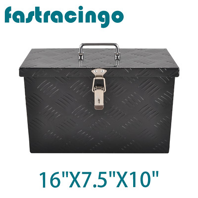 16"X7.5"X10" Aluminum Small Tool Box Car Trunk Tool Box Storage Black ...