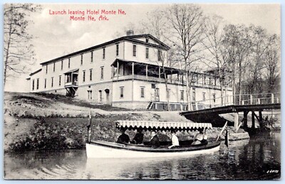 Postcard AR Monte Ne Arkansas Launch Leaving Hotel Monte Ne Boat Rogers ...