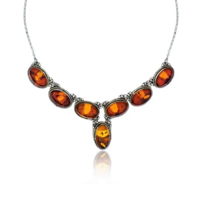 Vintage Sterling Silver Amber Fossilized Tree Sap Oval Plaques Necklace ...