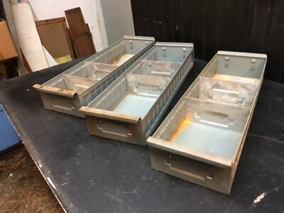 Lot Of 3pc File 3X5 Cards Metal Tray Drawers Parts Bin 17”x5”x3 ...