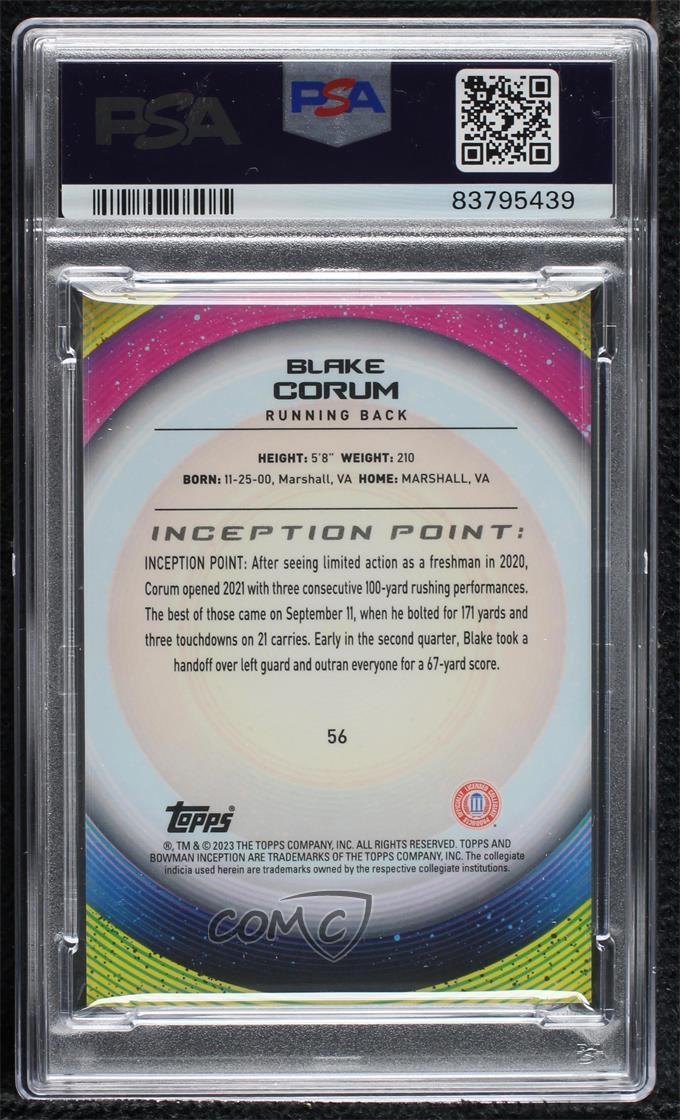 2022 Bowman Inception University Gold Foil V1 /50 Blake Corum #56 PSA ...