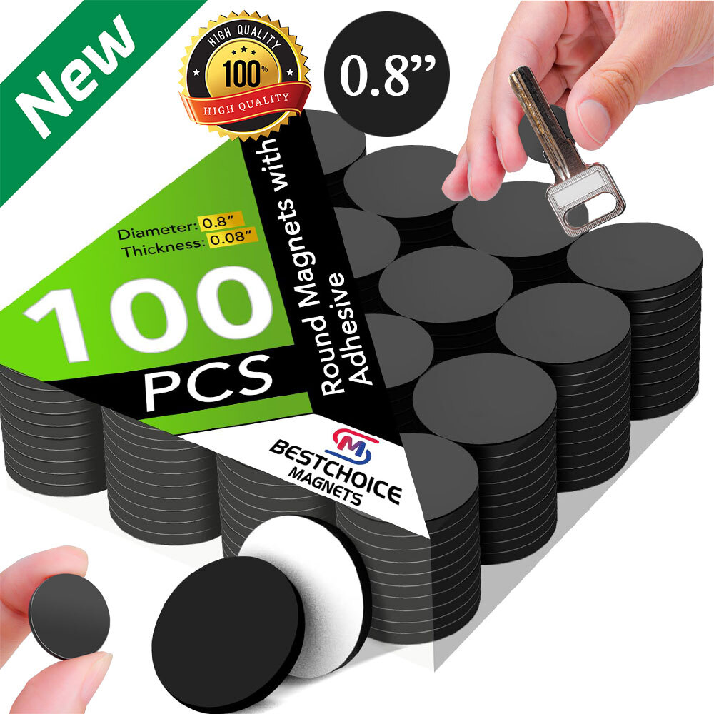 100 Self Adhesive Magnetic Dots 0.8" Peel Stick Circles Flexible Sticky ...