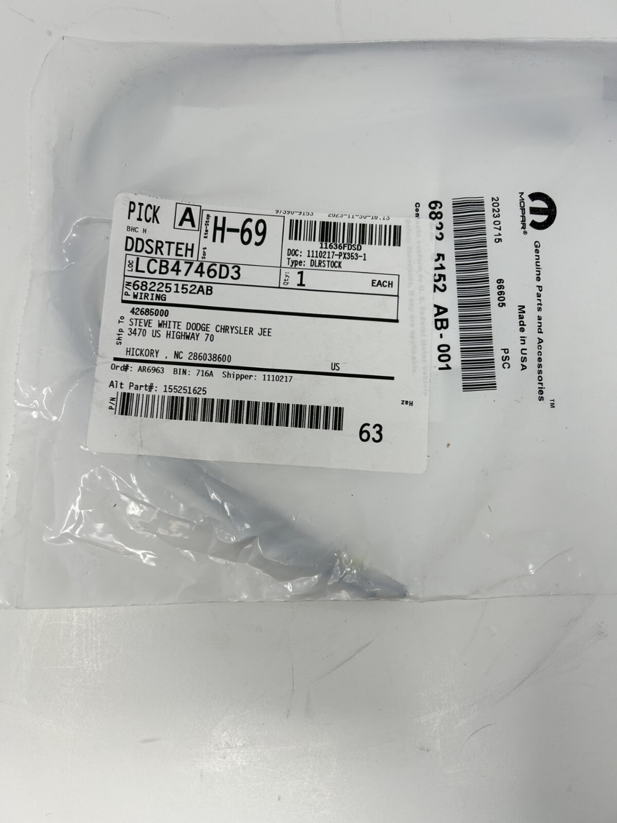 Genuine Mopar Wiring 68225152AB for sale online | eBay