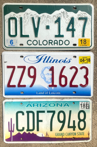 Lot of 3 expired 2018 license plate plates - Colorado + Illinois ...