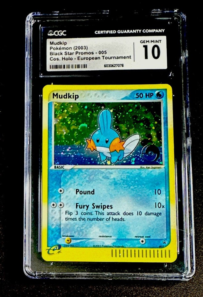 CGC 10 Mudkip European Pop Tournament Promo 005 Pokemon Gem Mint SWIRL ...