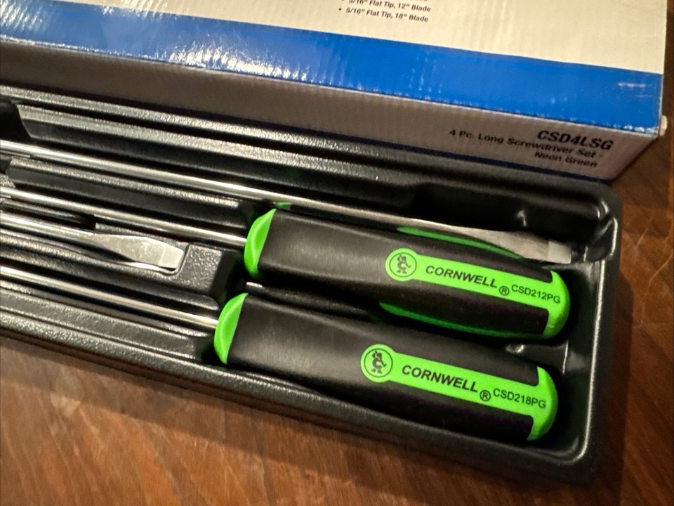 Cornwell 4 Piece Long Screwdriver Set Neon Green Handle | eBay