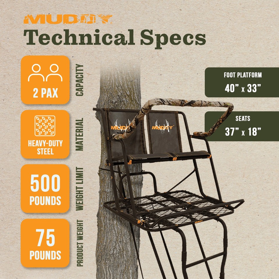 Muddy Partner 17 Ft Adjustable 2-Person Deer Ladder Tree Stand (For ...