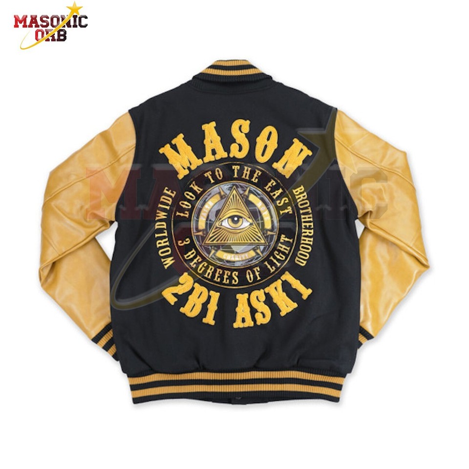 Free Mason Masonic Letterman Varsity Baseball Jacket Genuine Leather ...