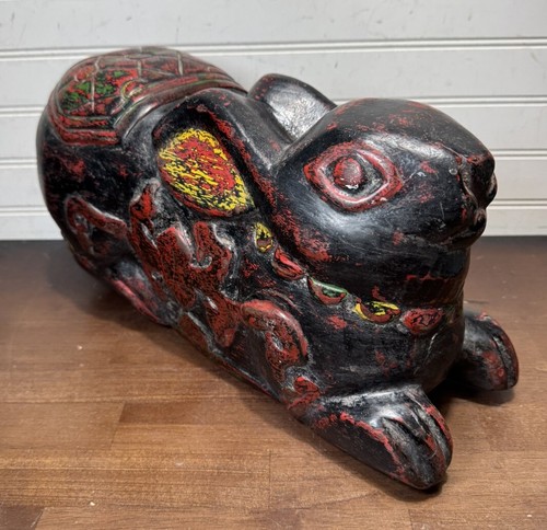 Large Antique Burmese Hand Carved Polychrome Rabbit Sculpture | eBay
