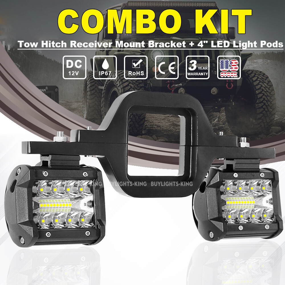 4" inch LED Work Light + Tow Hitch Mount Bracket Backup For Jeep SUV ...