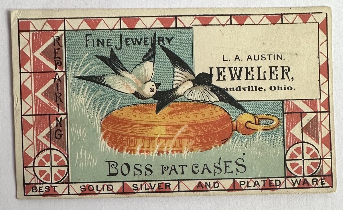 VICTORIAN JEWELERS TRADE CARD BOSS POCKET WATCH CASE LA AUSTIN ...