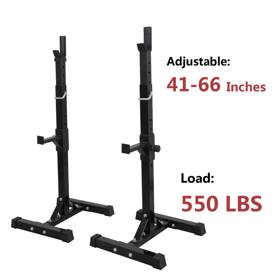 Pair of Adjustable Squat Rack Stands Heavy-Duty Steel Barbell Bench for ...