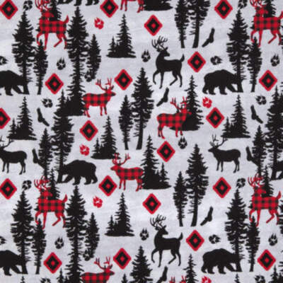 Red & Black Woodland Animals Calico Cotton Fabric | eBay