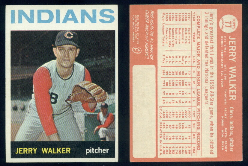 (62762) 1964 Topps 77 Jerry Walker Indians-EX | eBay