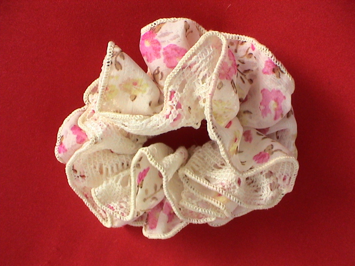 PINK/LIGHT YELLOW LACED SCRUNCHIE - VERY UNIQUE! VERY ELEGANT! COMBINE ...