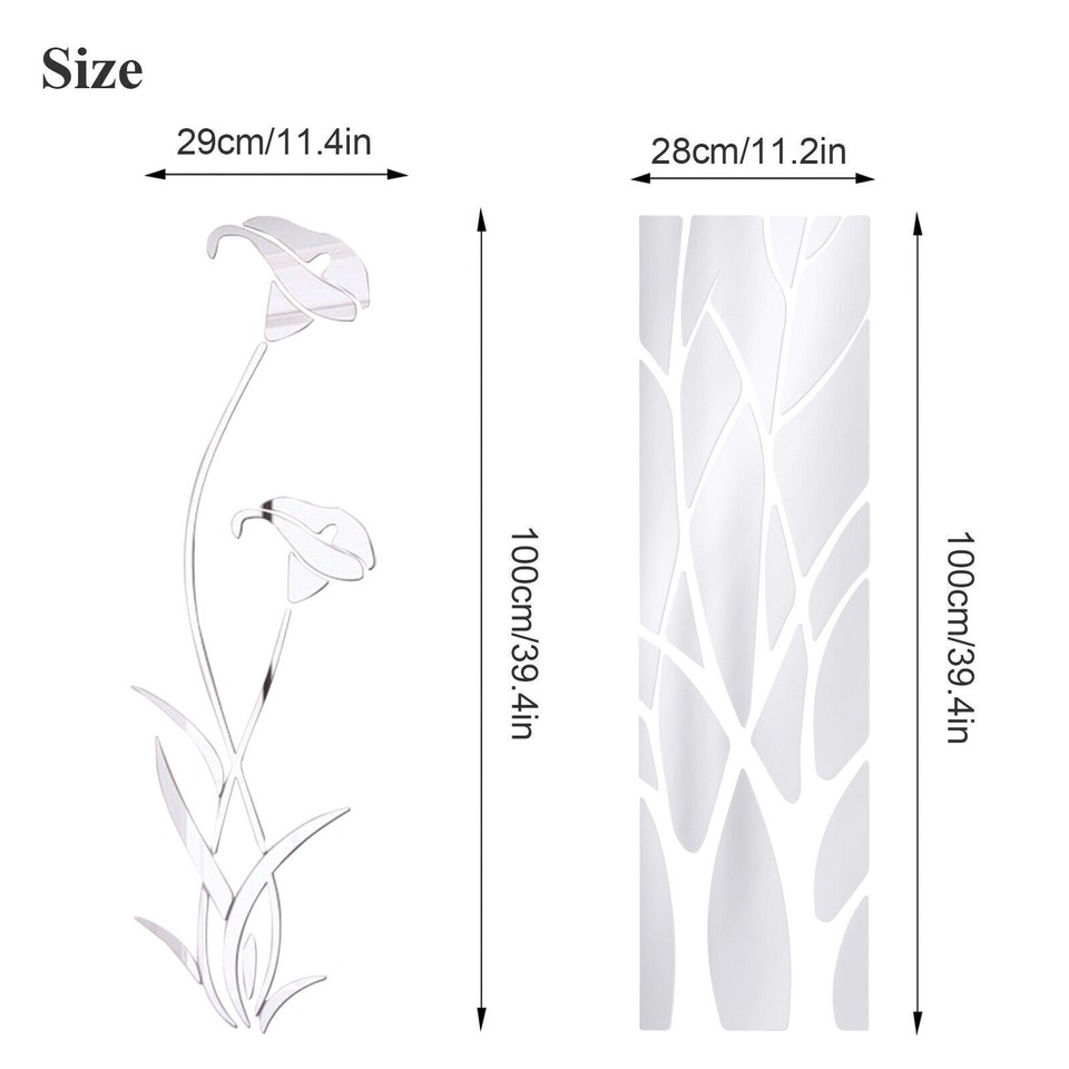 3D Mirror Tree Art Removable Wall Stickers Acrylic Mural Decal Home ...