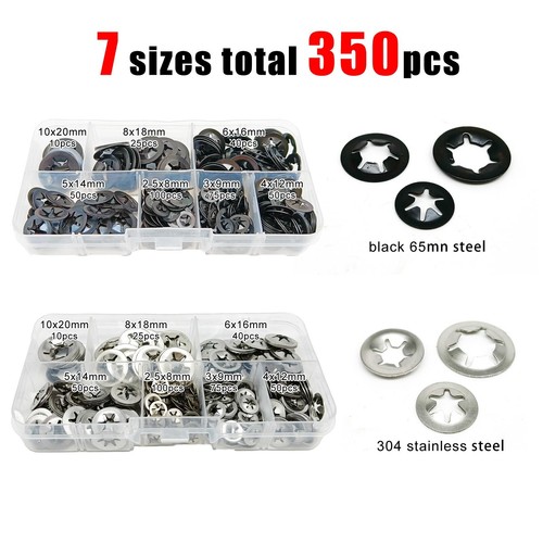 350pcs/box M2.5-M10 External Circlip Push-on Retaining Clip Shaft Snap ...
