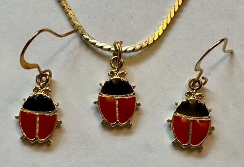 Vintage jewelry set Lady Bug LADYBUG metal charm1/2 of l" necklace 18 ...