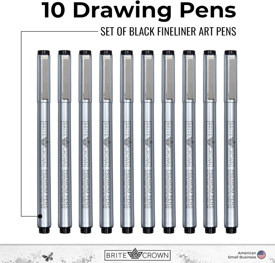 Drawing and Sketching Pens Set - 10 Black Fineliner Pens 0.2Mm to 1.0Mm ...
