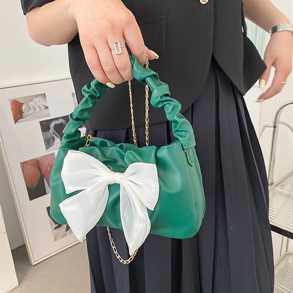 Big Mesh Bow Underarm Bag Pleated Handle Handbag Shoulder Bag Women ...
