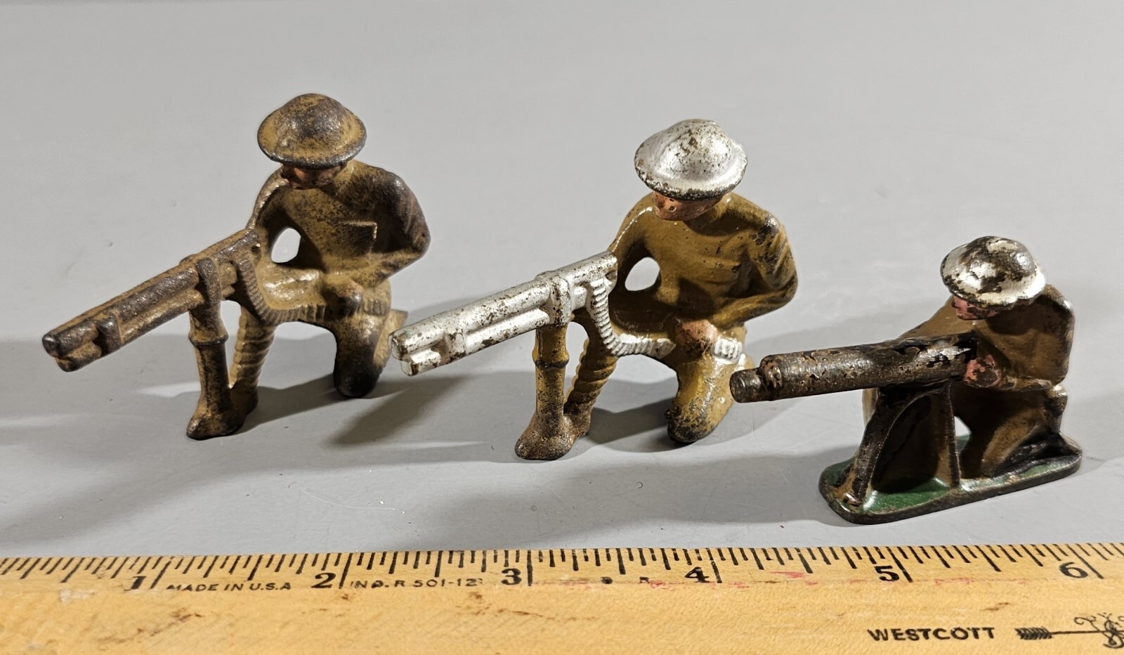 3 GREY IRON TOY LEAD SOLDIER (2) G61 MACHINE GUNNER & G60 EARLY MACHINE ...
