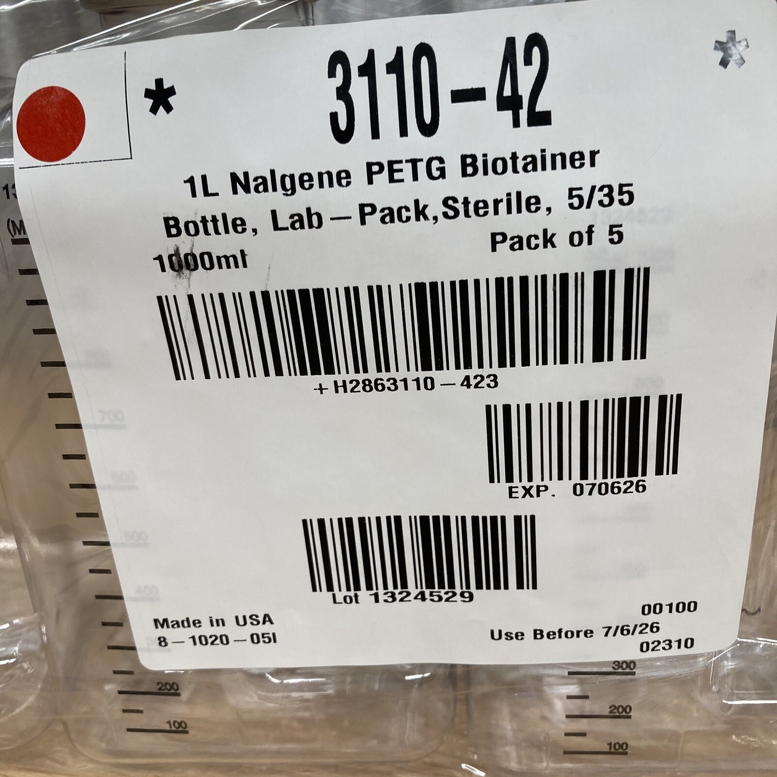 ThermoFisher 3110-42 1000ml 1L Nalgene PETG Biotainer Sterile Bottles ...