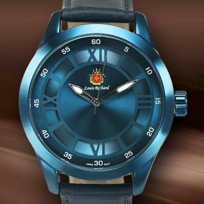 NEW Louis Richard 9901 Men's Brandis Blue Dial Leather Watch hipster ...