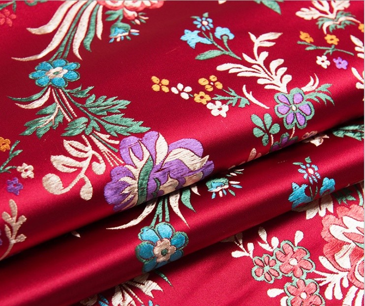 Retro Chinese Satin Floral Fabric Begonia Damask Brocade Sew Bag ...