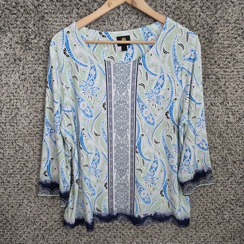 JM Collection Top Womens XL Blue Jacquard Textured Scoop Neck Blouse ...