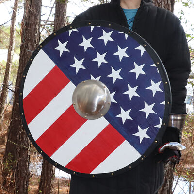 Handmade USA Viking Gokstad Shield American Flag Round LARP Reenactment ...