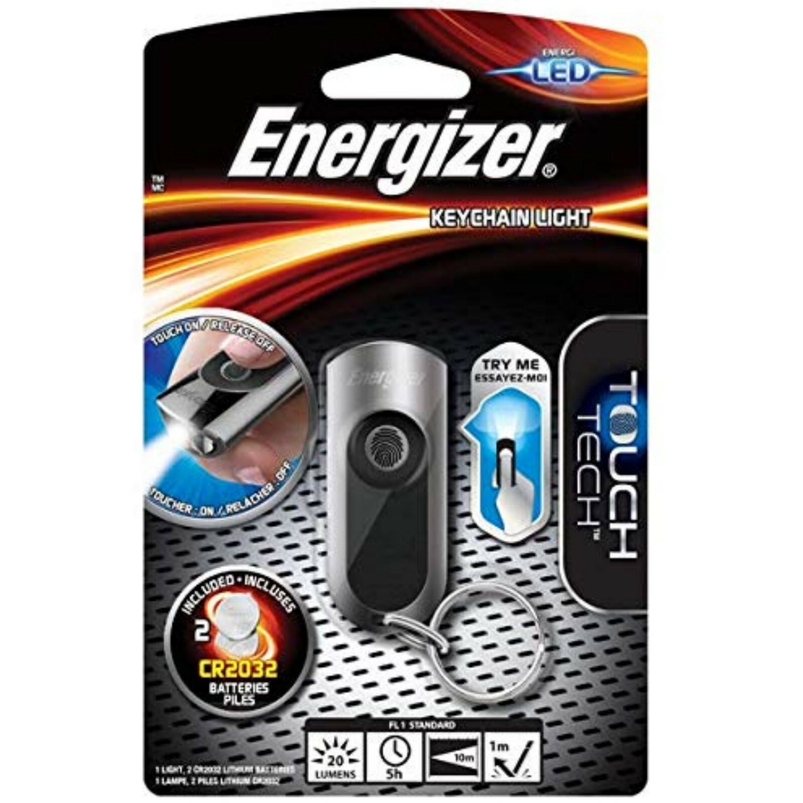 KEYCHAIN ENERGIZER HI-TECH LED BRIGHT KEYRING TORCH LIGHT KEY FOB RING ...