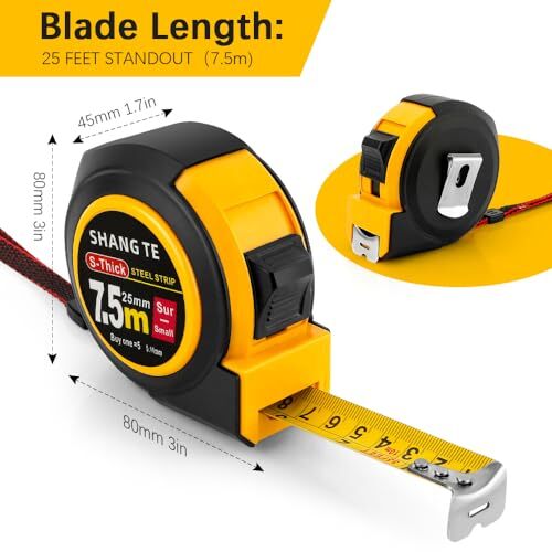 Tape Measure 25 Ft Steel Measurement Tape Measuring Tape 25 Ft Self 7.6 ...