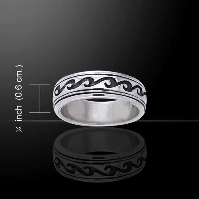 Wave Surf Spinner Ring 925 Sterling Silver Fine Beach Ocean Surfing Sea ...