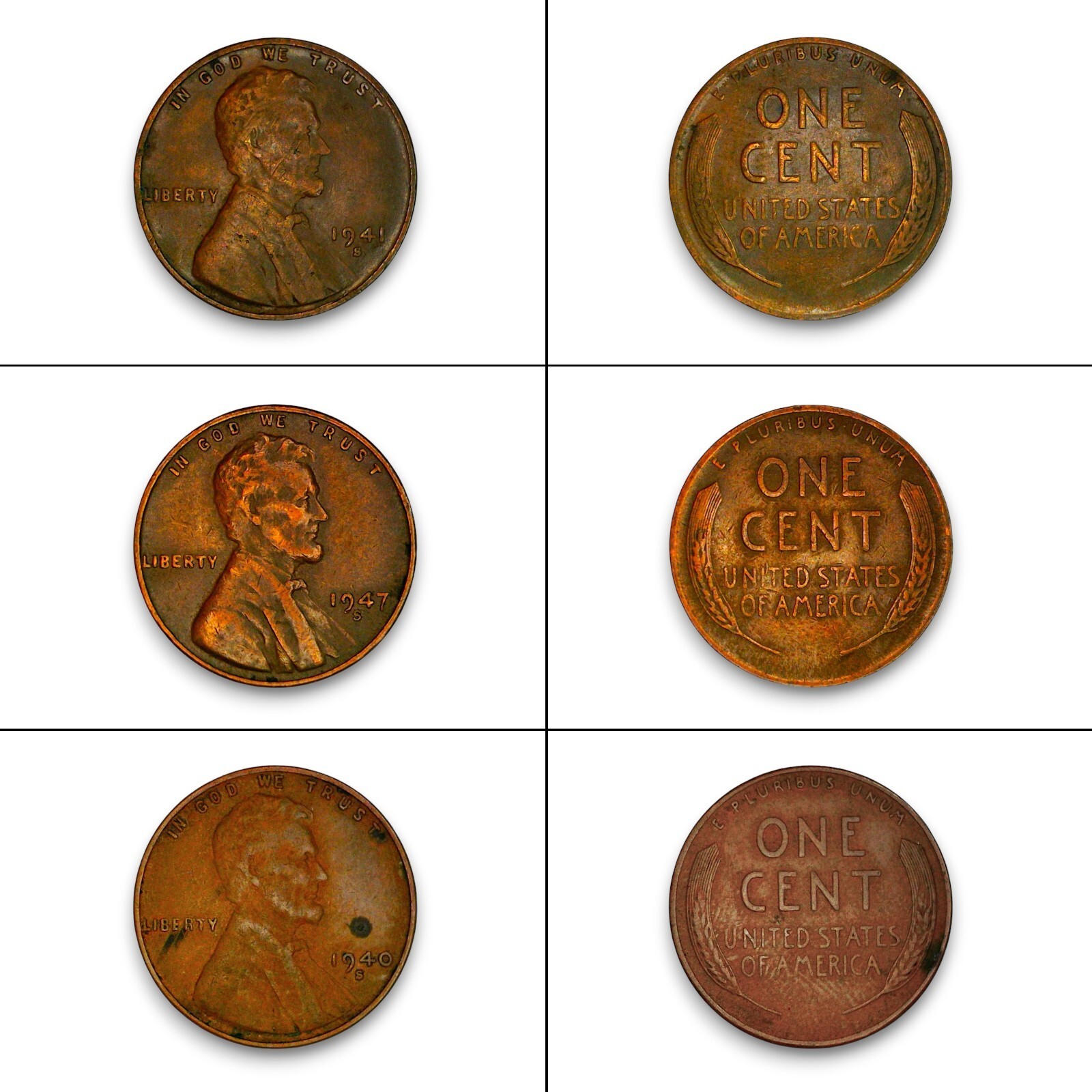 Lot of 17 - 1940's Lincoln Wheat Cents (Var. Circulated Conditions ...