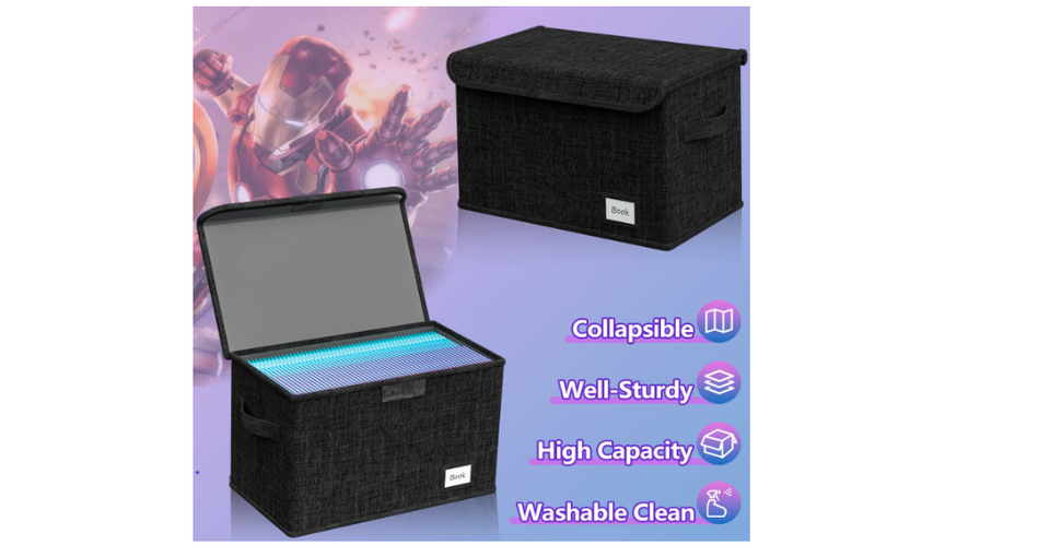 Book Storage Box Organizer Large Collapsible Leather Comic Books ...