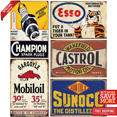 5 PACK Tin Signs Vintage Gas Oil Metal Signs Home Garage Man Cave Bar ...