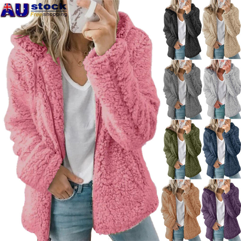 Women Warm Teddy Bear Fluffy Coat Ladies Fleece Zip Jacket Outwear Plus ...