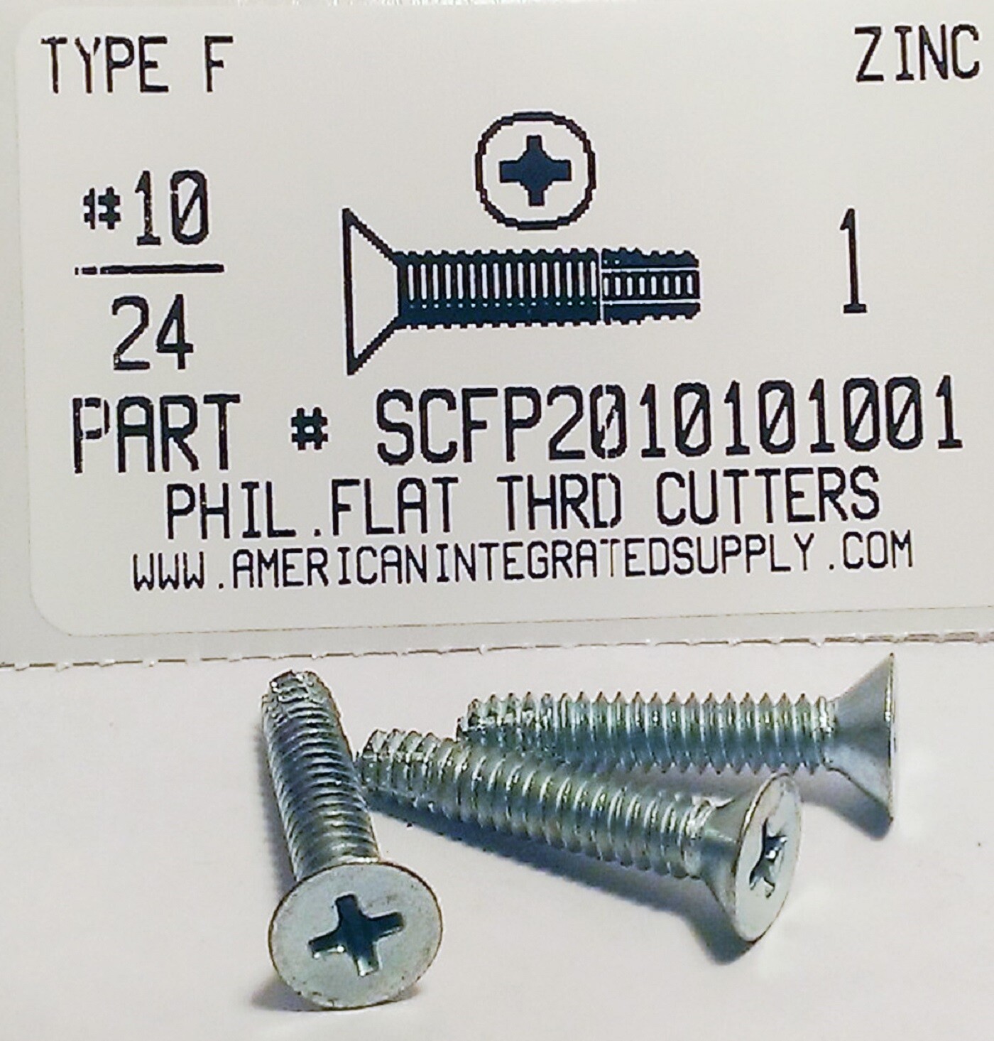 #10-24x1 Flat Phillips Thread Cutting Screws Type F Steel Zinc Plated ...