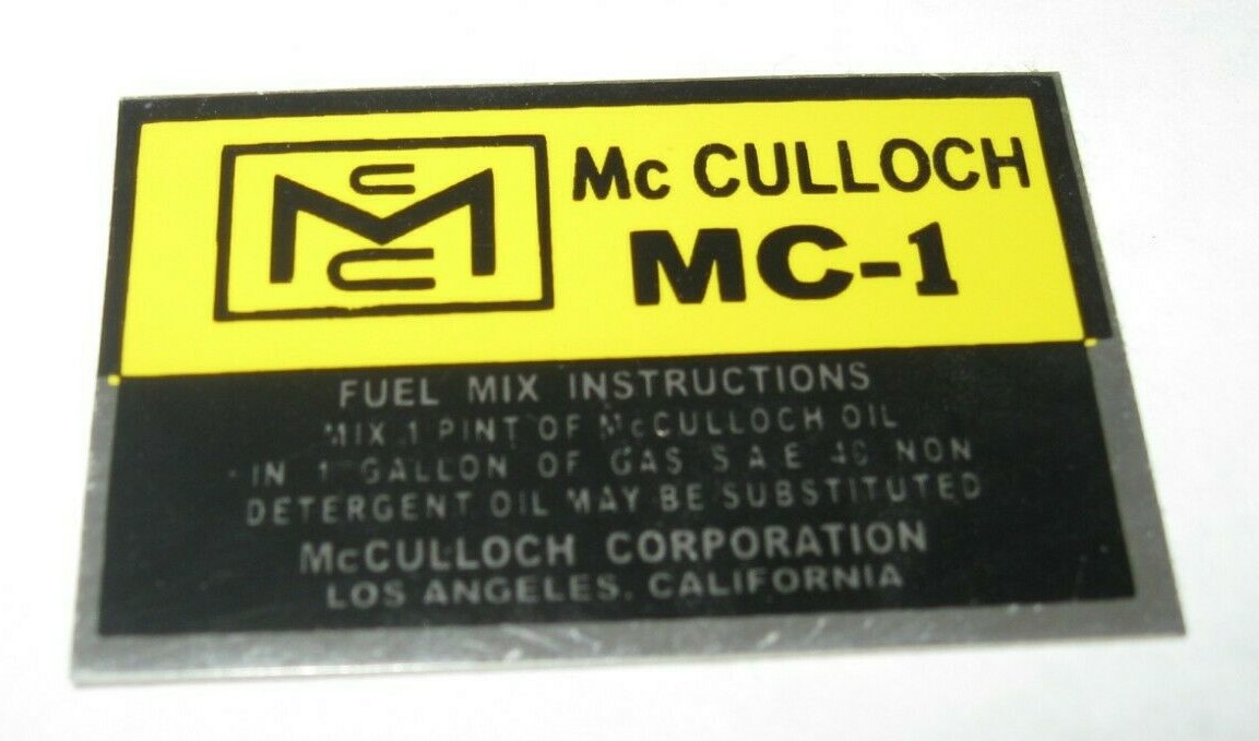 Vintage McCulloch 48952 Mc-1 Nameplate Sticker Decal Mc1 Go Kart NOS ...