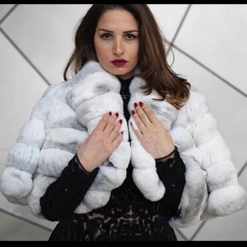 Women Real Rex Rabbit Fur Coats Natural Chinchilla Shawl Collar Jacket ...