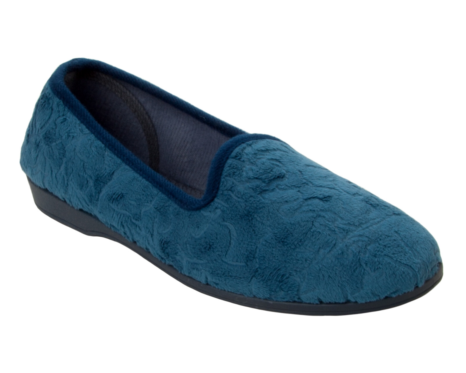 LADIES BLUE LUXURY VELOUR WARM COSY FULL SLIP ON MULE SLIPPERS WOMENS ...