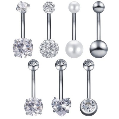 Firtink 7Pcs Belly Button Bars Stainless Steel Belly Button Ring Set ...