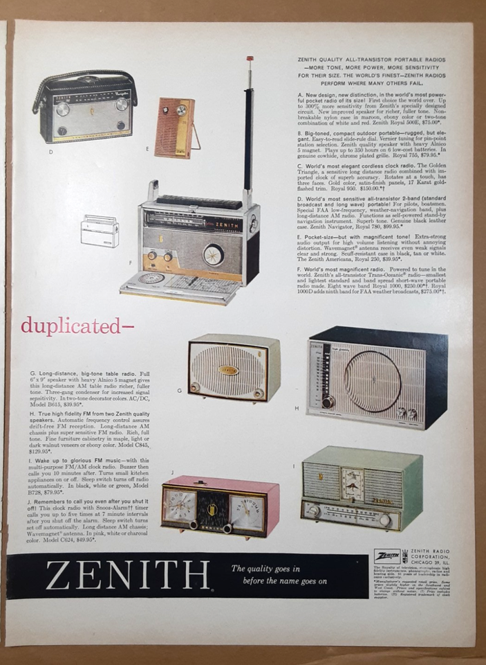 1959 ZENITH Giant 2-Page CHRISTMAS Magazine AD~ROYAL 500 Radio~REMOTE ...