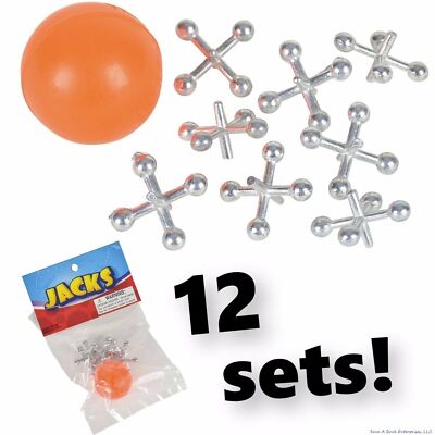 12 SETS OF METAL STEEL JACKS WITH SUPER RED RUBBER BALL GAME CLASSIC ...